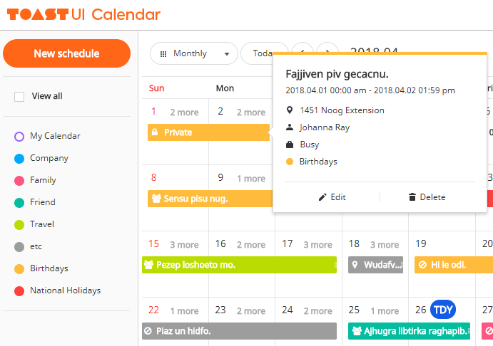 ⭐ Biblioteca de JavaScript de calendario con todas las funciones-TUI ...